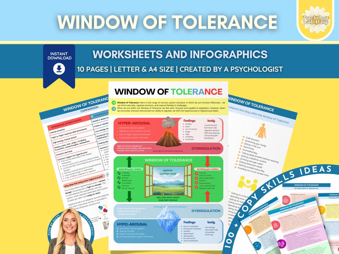 Window of Tolerance Worksheets. Trauma Therapy. Self Emotional ...