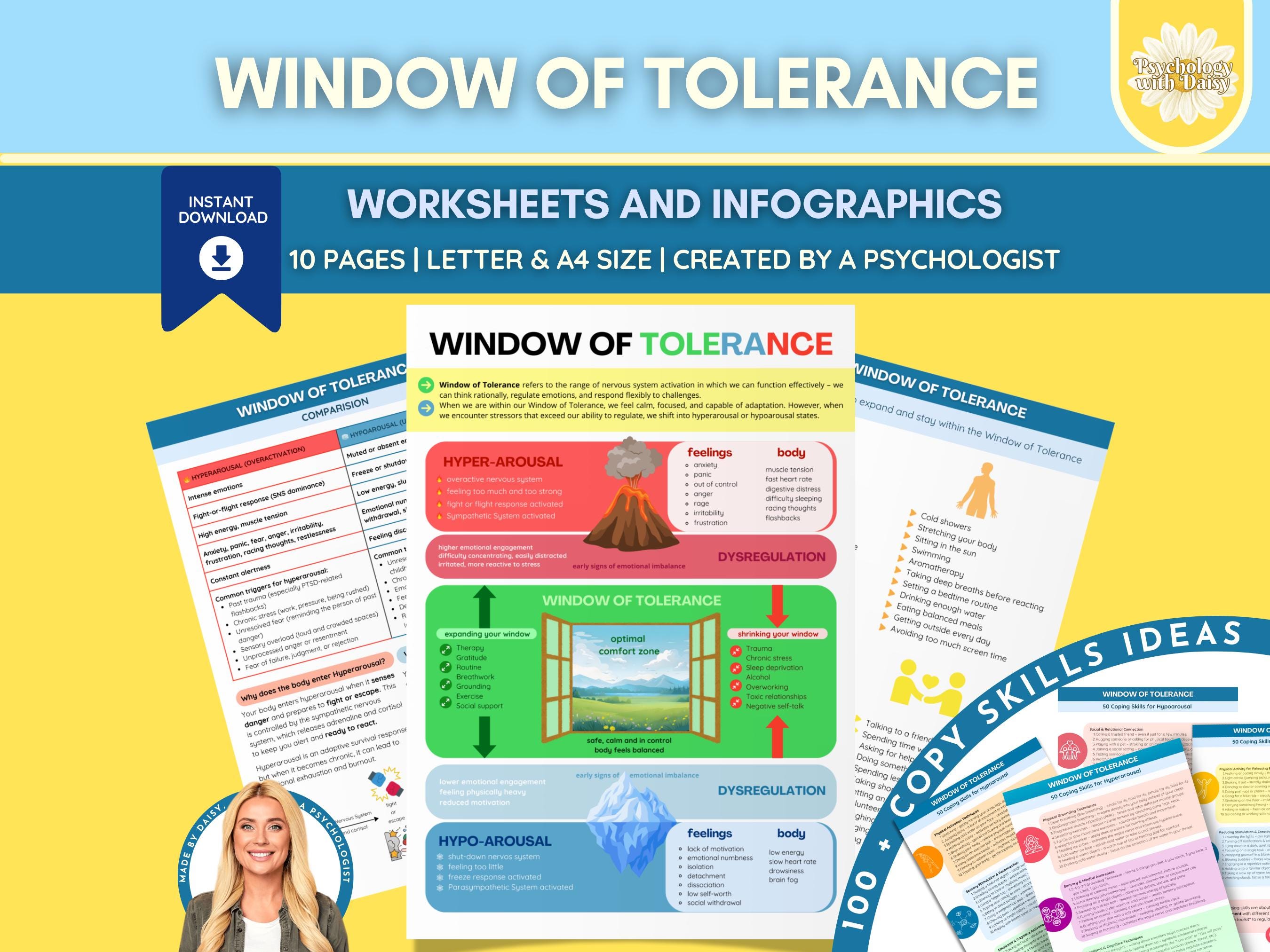 Window of Tolerance Worksheets. Trauma Therapy. Self Emotional ...