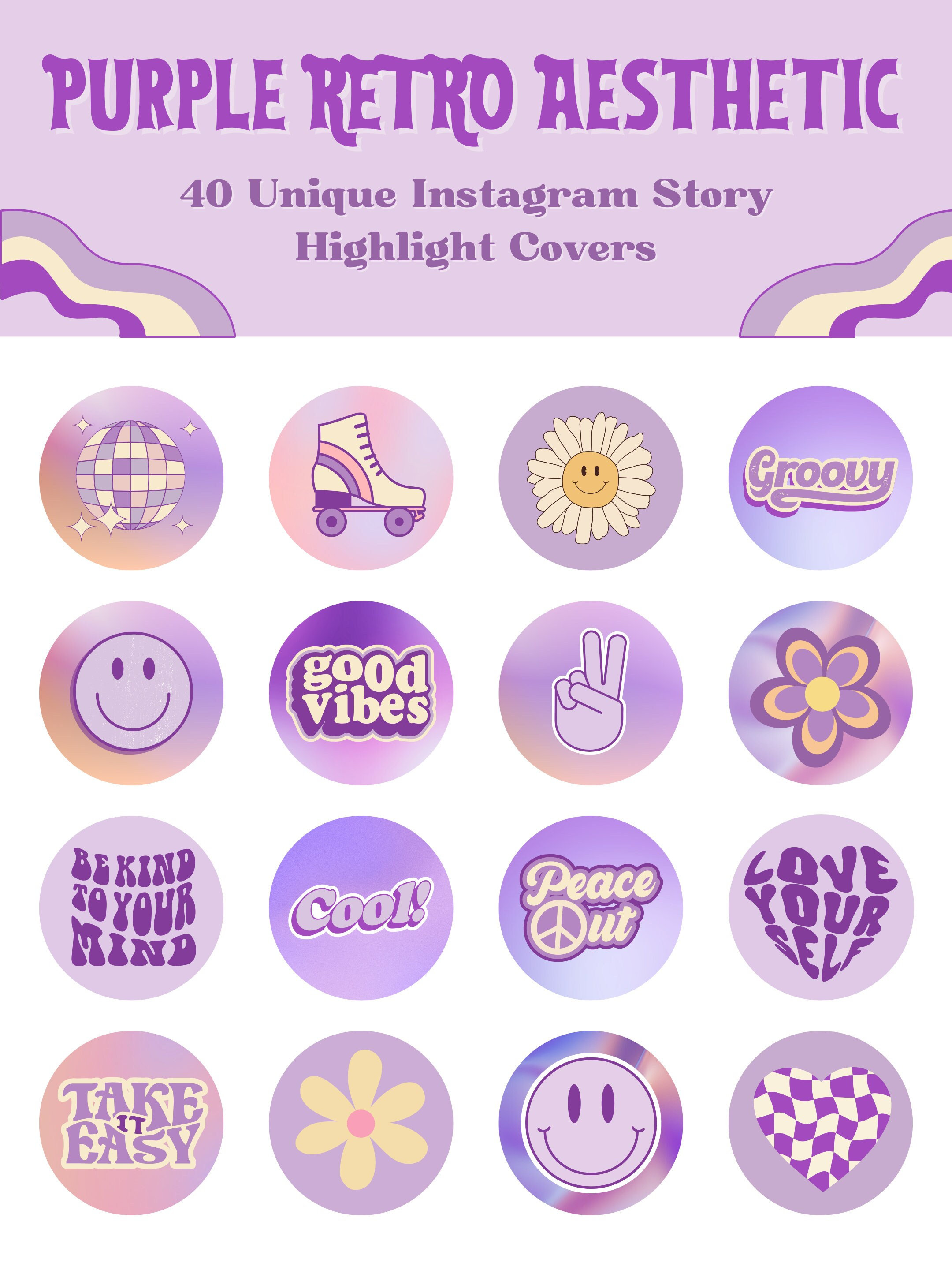 Purple Retro Story Highlight Covers, Groovy Instagram Icons, Funky ...