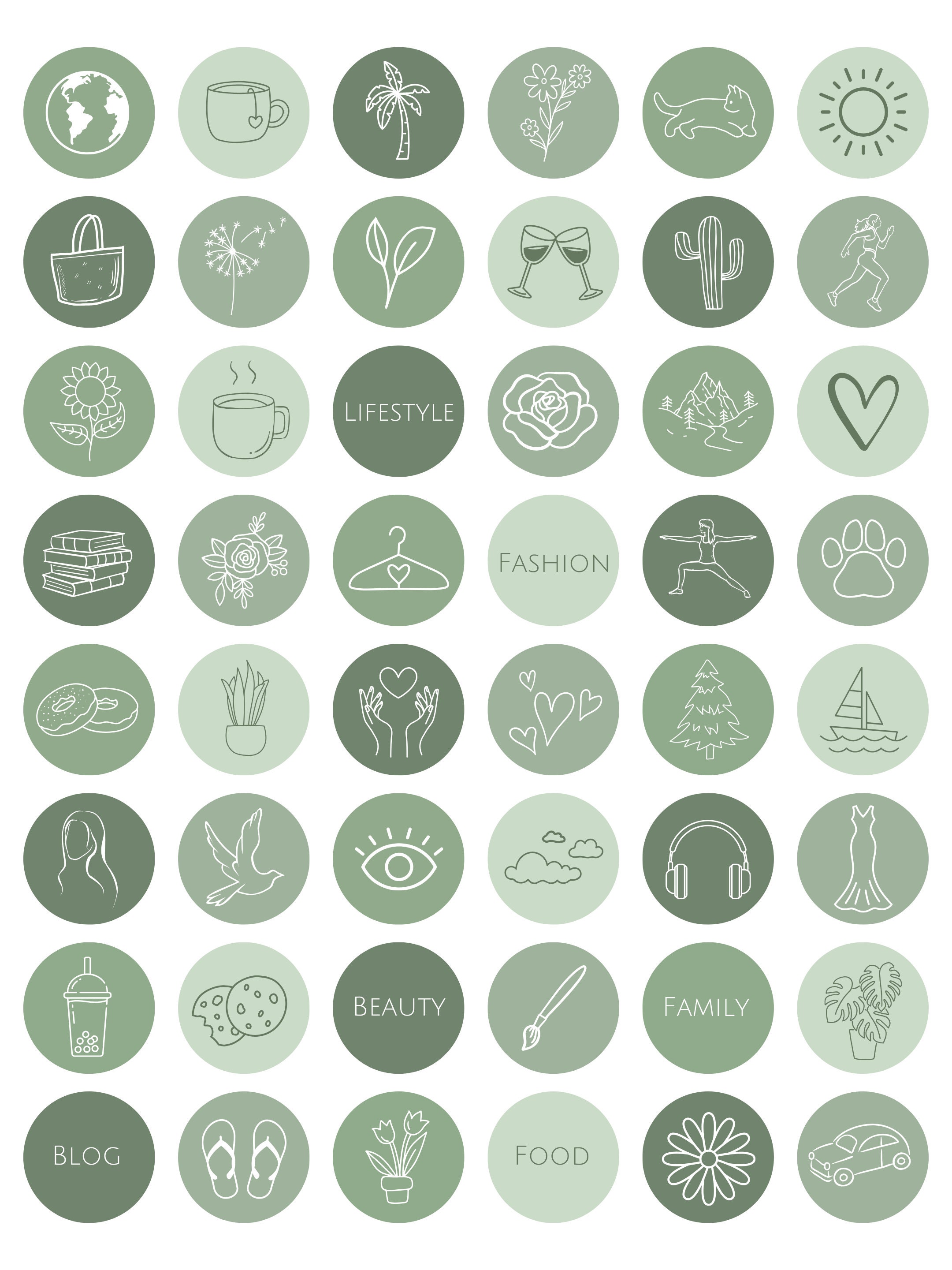 Green Aesthetic Instagram Highlight Icons, Neutral Green IG Story ...