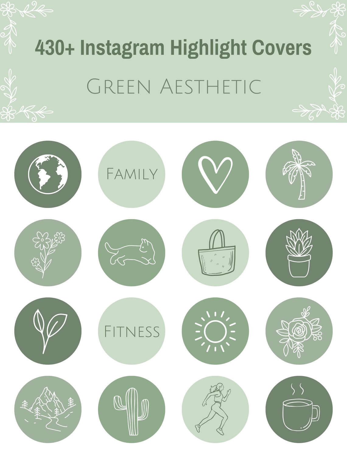 Green Aesthetic Instagram Highlight Icons, Neutral Green IG Story ...