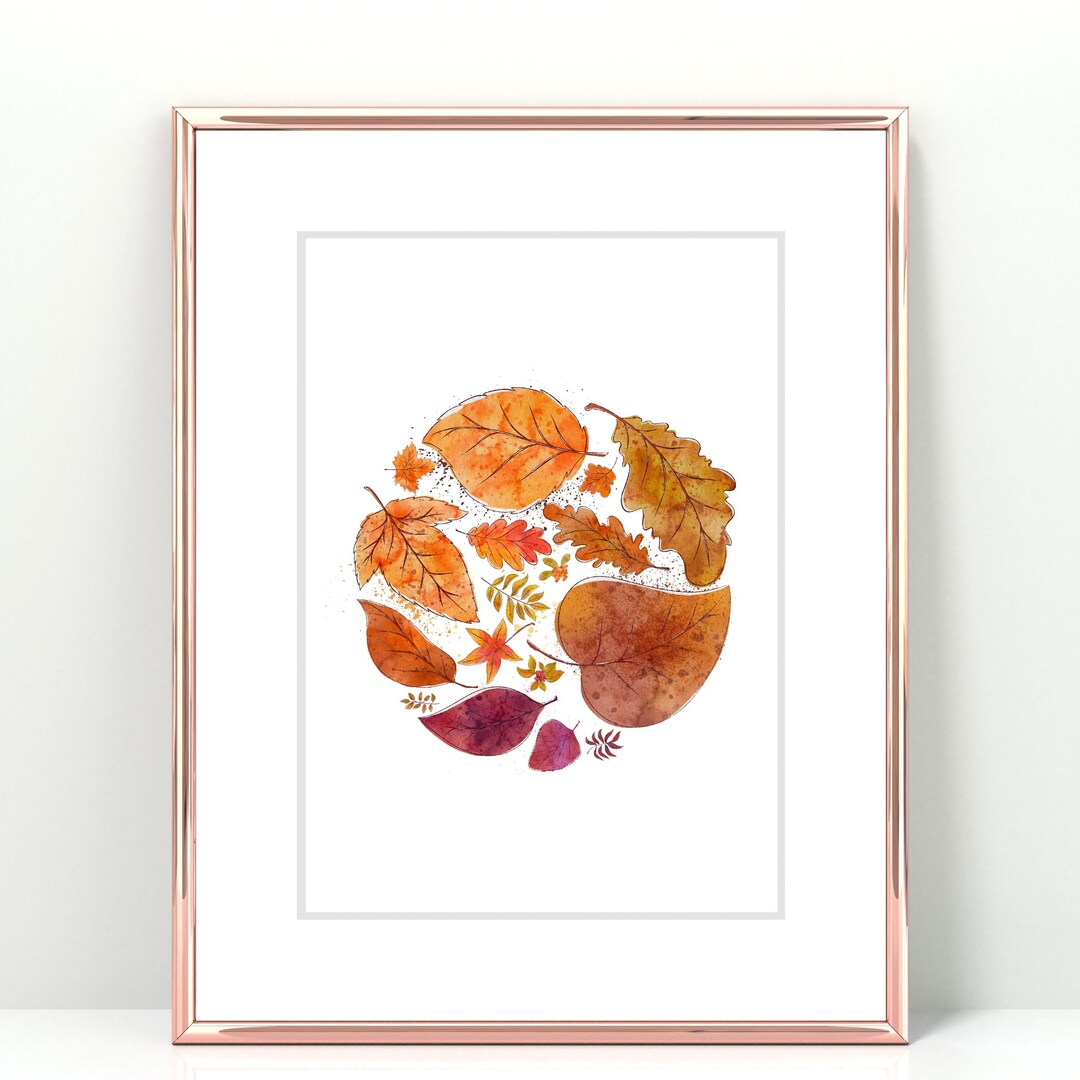 Autumn Falling Leaves Wall Art Warm Watercolor Fall Decor Aesthetic ...