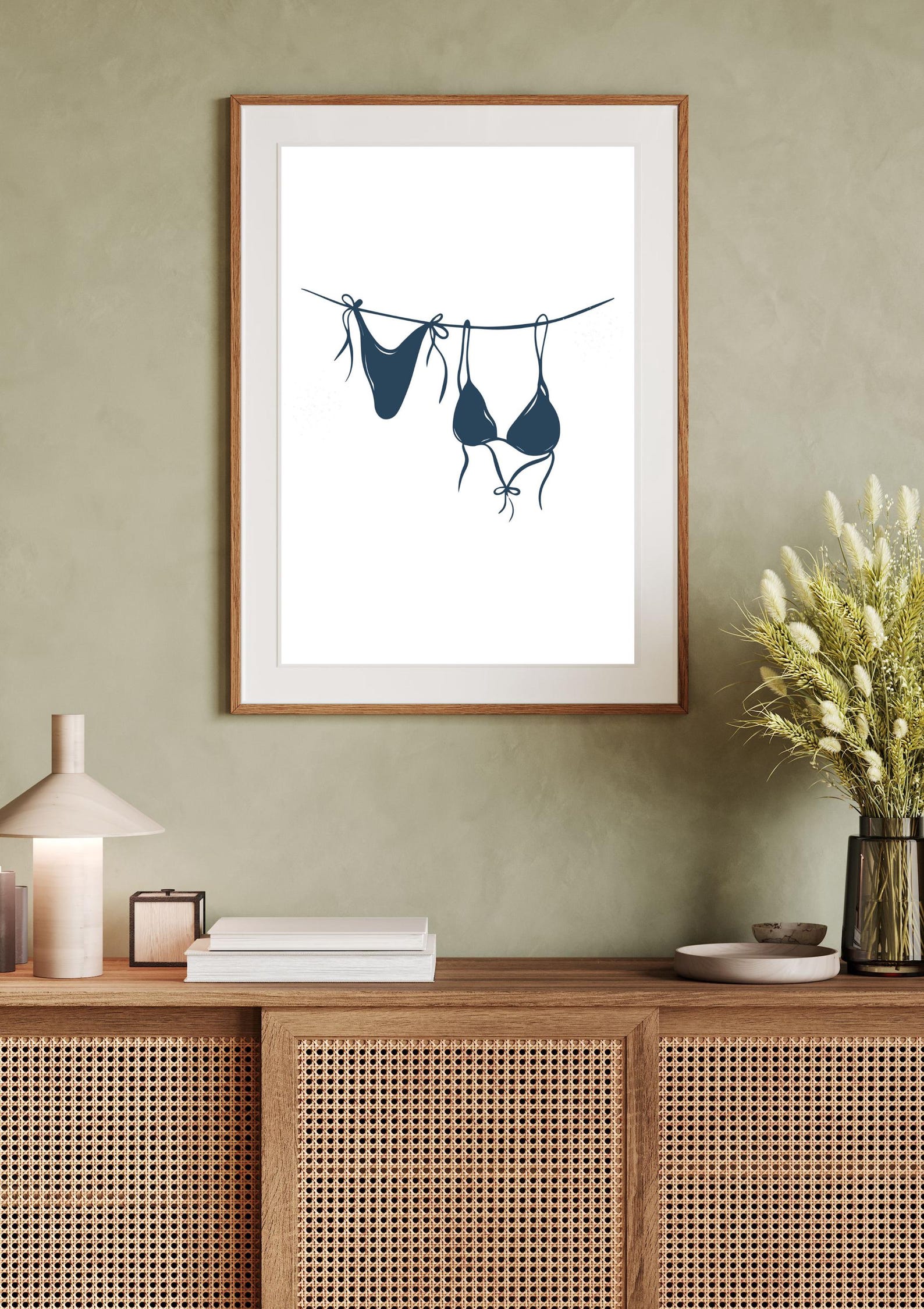 Bikini Wall Art Summer Wind Print Yellow, Red, Blue Bikini Print Beach Bathroom Bathing Suit ...