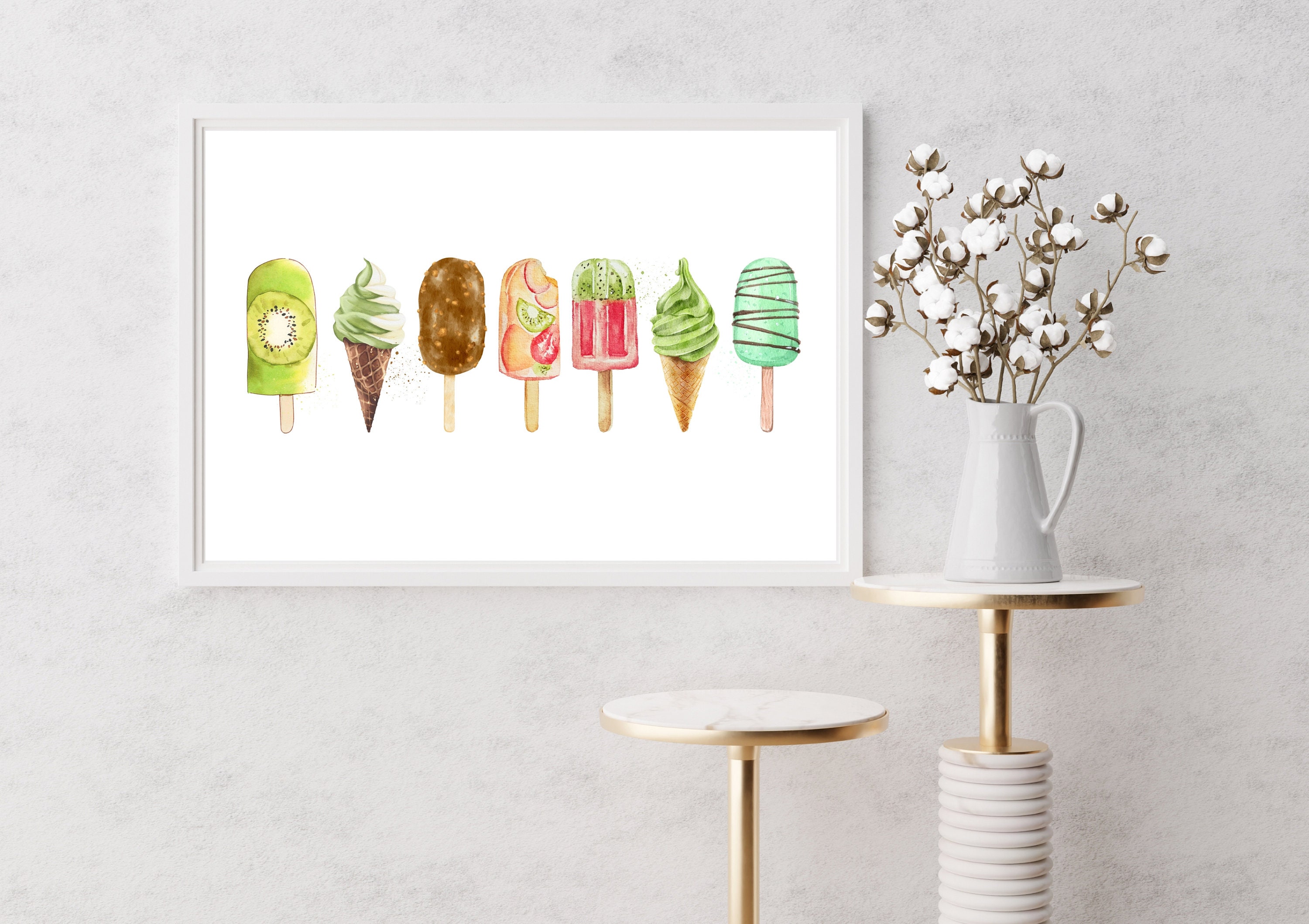 Watercolor Ice Cream & Popsicle Wall Art | Summer Illustrations ...