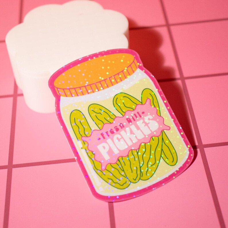 Holographic Pickle Jar Sticker, Kawaii Food Decal - Etsy