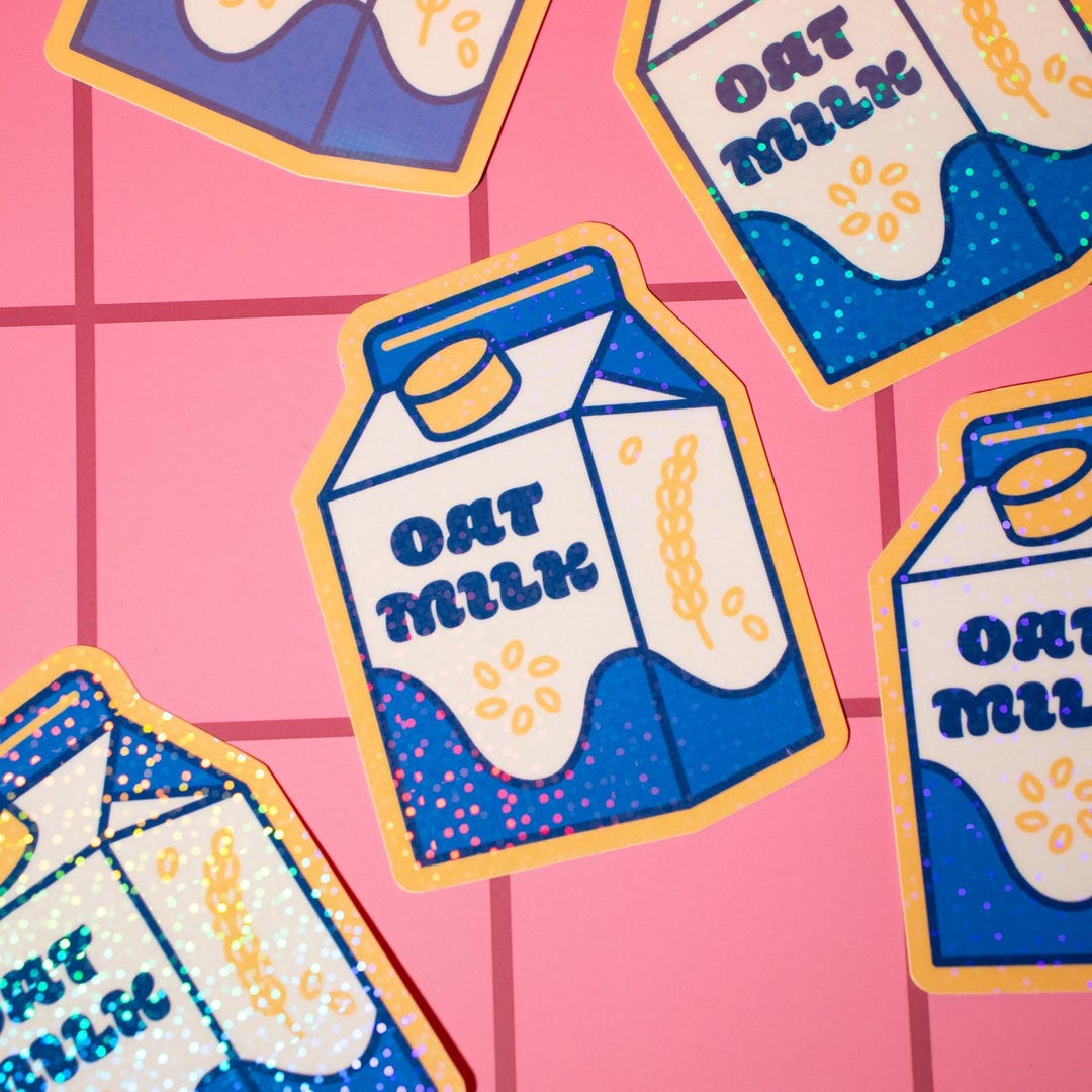 Holographic Oat Milk Carton Sticker, Weatherproof Vinyl Decal - Etsy