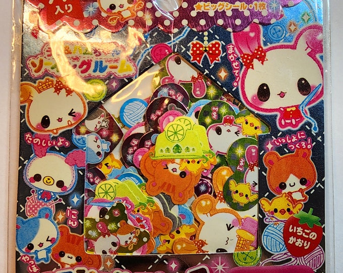 Vintage/rare 71-piece Kawaii cat & Rabbit Themed Japanese Sticker Flake ...