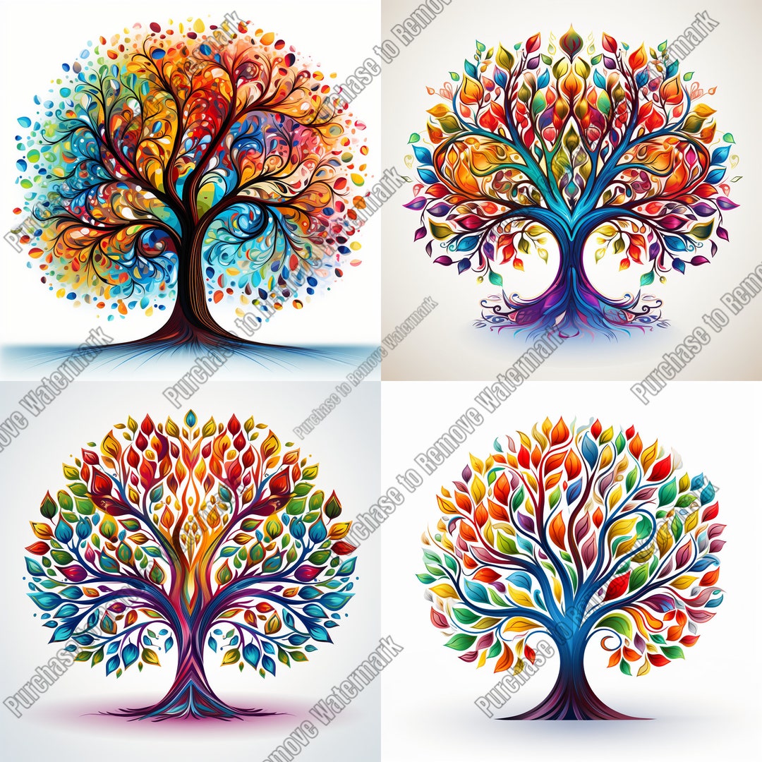 Tree of Life - Colorful Tree on White Background (4 Images) - Etsy