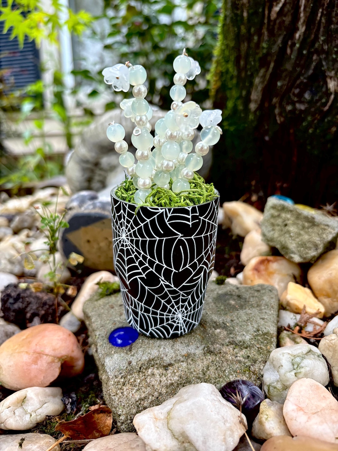 Beaded Ghost Pipe Faux Plant | Spooky Spider Web Cup - Etsy