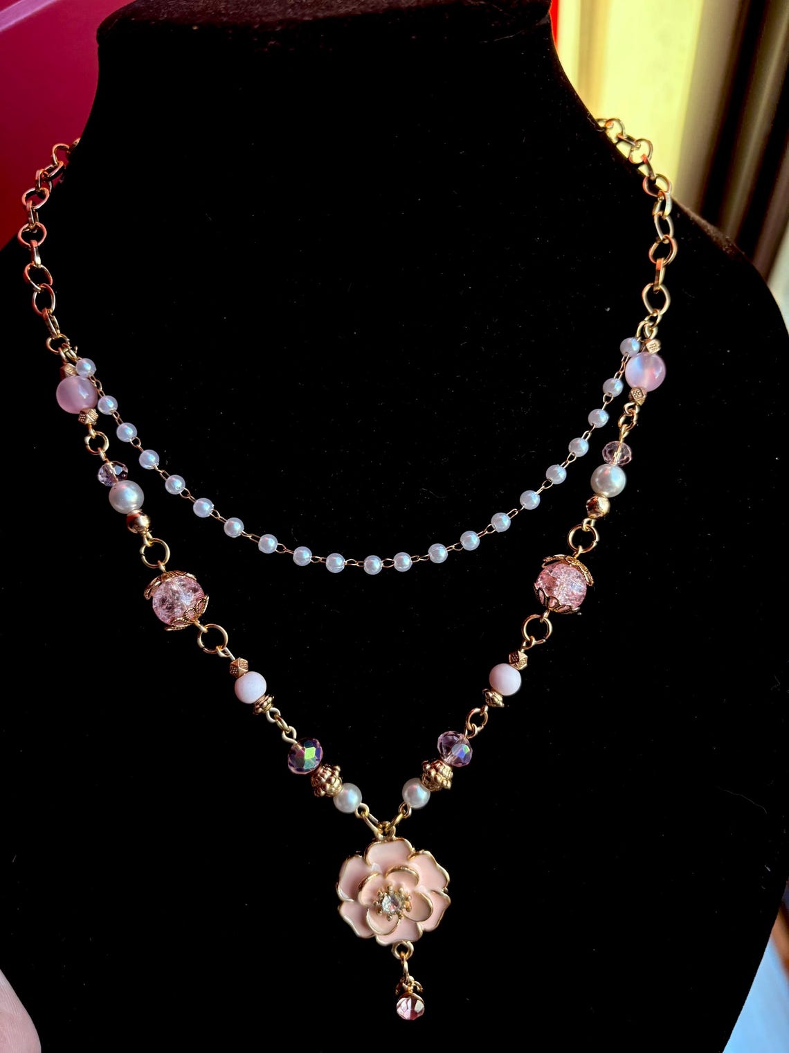 Pink Flower Pendant Necklace - Etsy