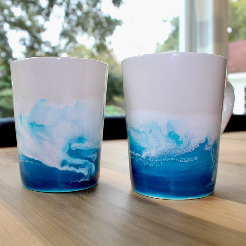 Pair of Ocean Wave Inspired Ceramic Mugs Handcrafted in Charleston, SC ...