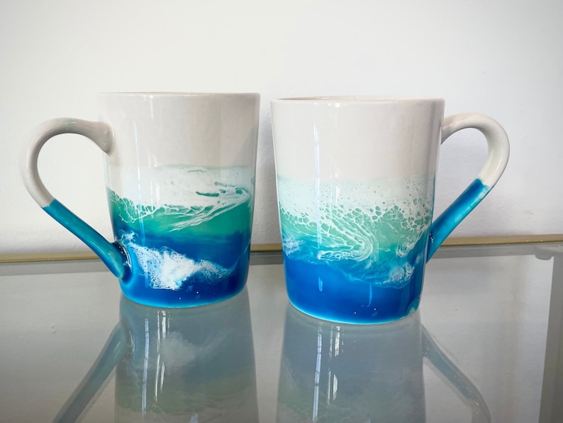 Pair of Ocean Wave Inspired Ceramic Mugs - Handcrafted in Charleston ...