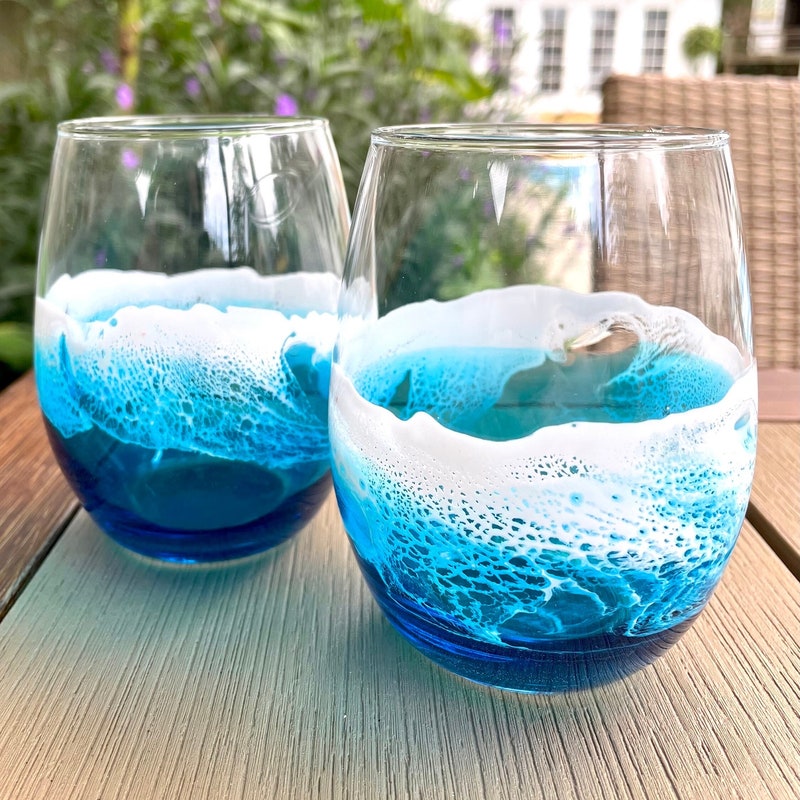 Stemless Wine Glass Wave - Etsy
