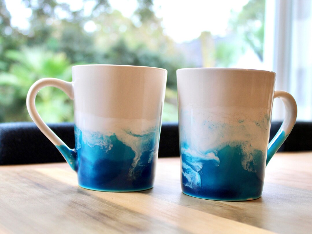 Pair of Ocean Wave Inspired Ceramic Mugs Handcrafted in Charleston, SC ...