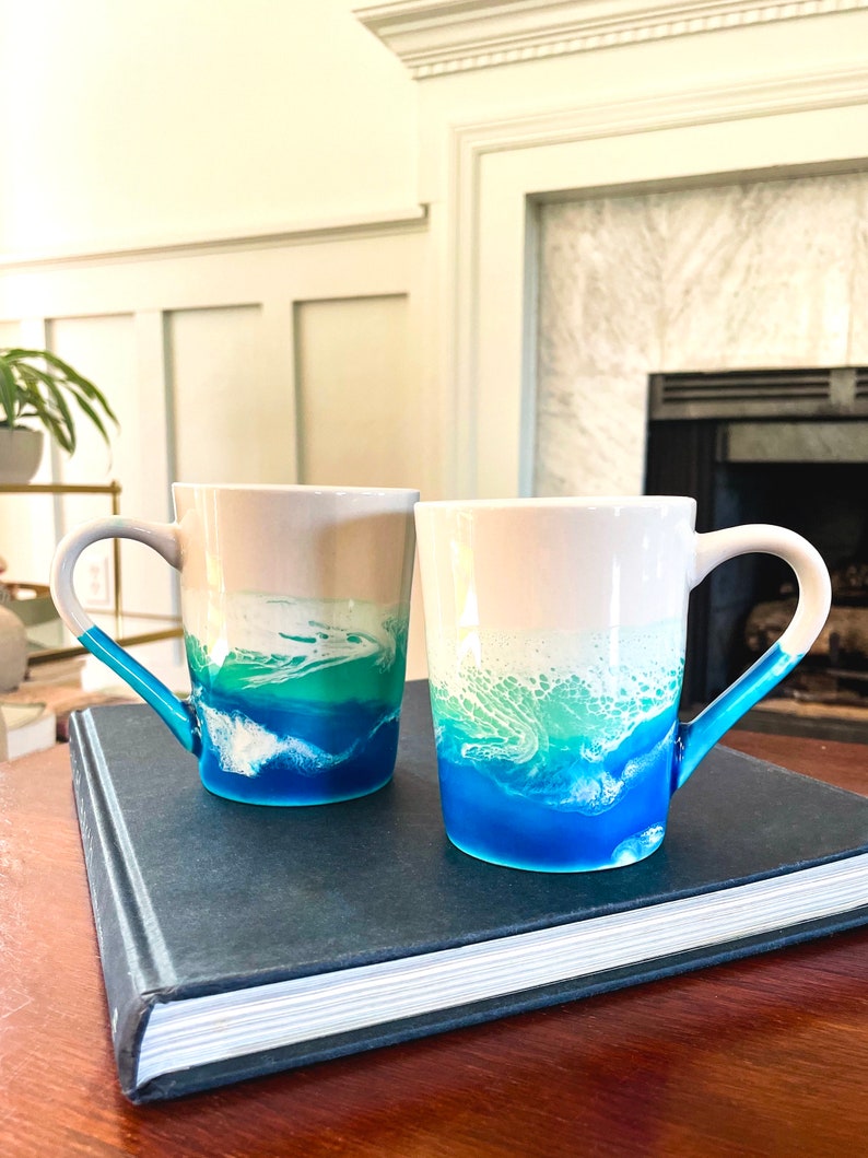 Pair of Ocean Wave Inspired Ceramic Mugs - Handcrafted in Charleston ...