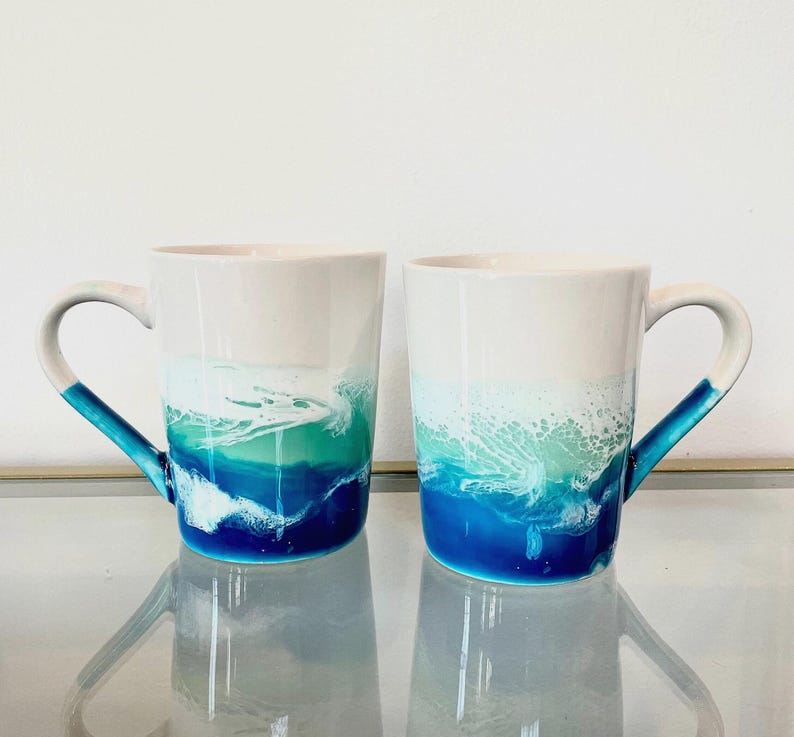 Pair of Ocean Wave Inspired Ceramic Mugs - Handcrafted in Charleston ...