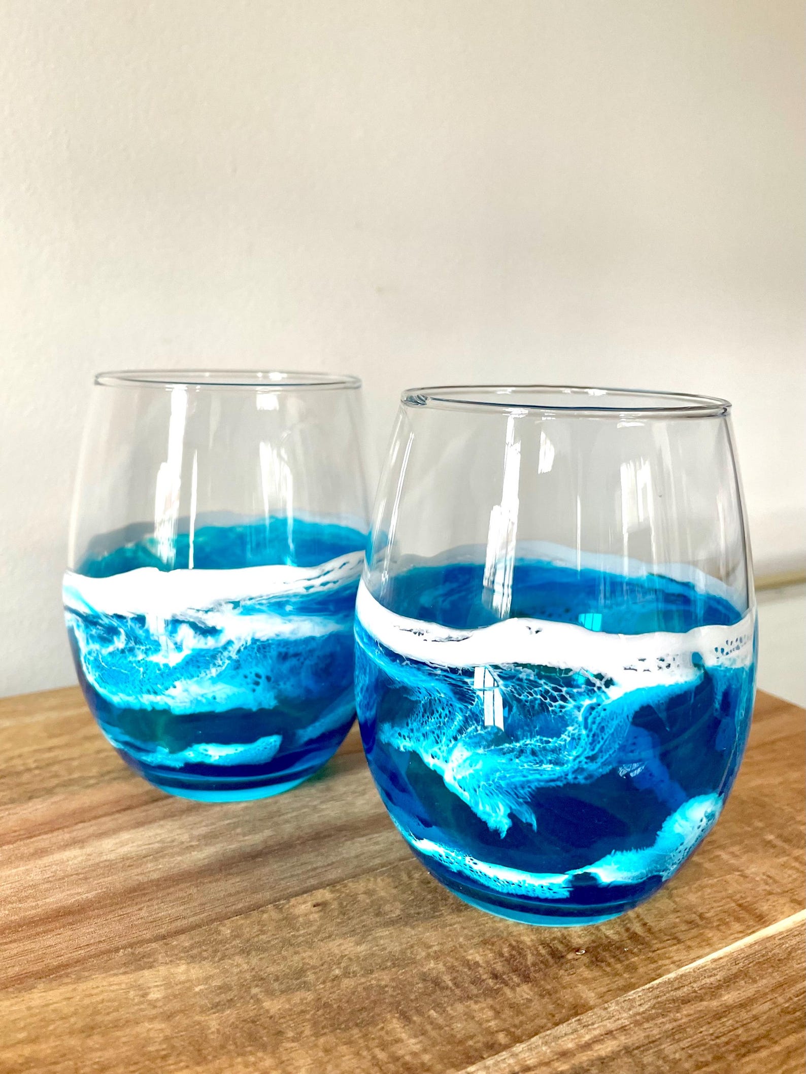 Handcrafted Ocean-inspired Wine Glasses With Resin Waves – Coastal ...