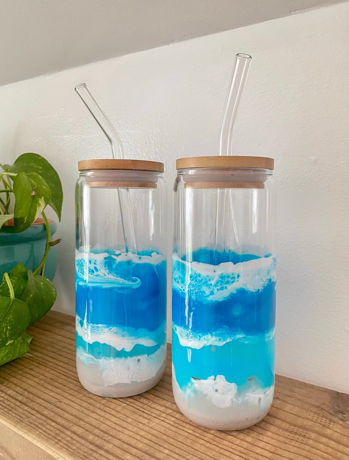 Beach Inspired Glass Tumbler With Hand Poured Resin Waves - Etsy