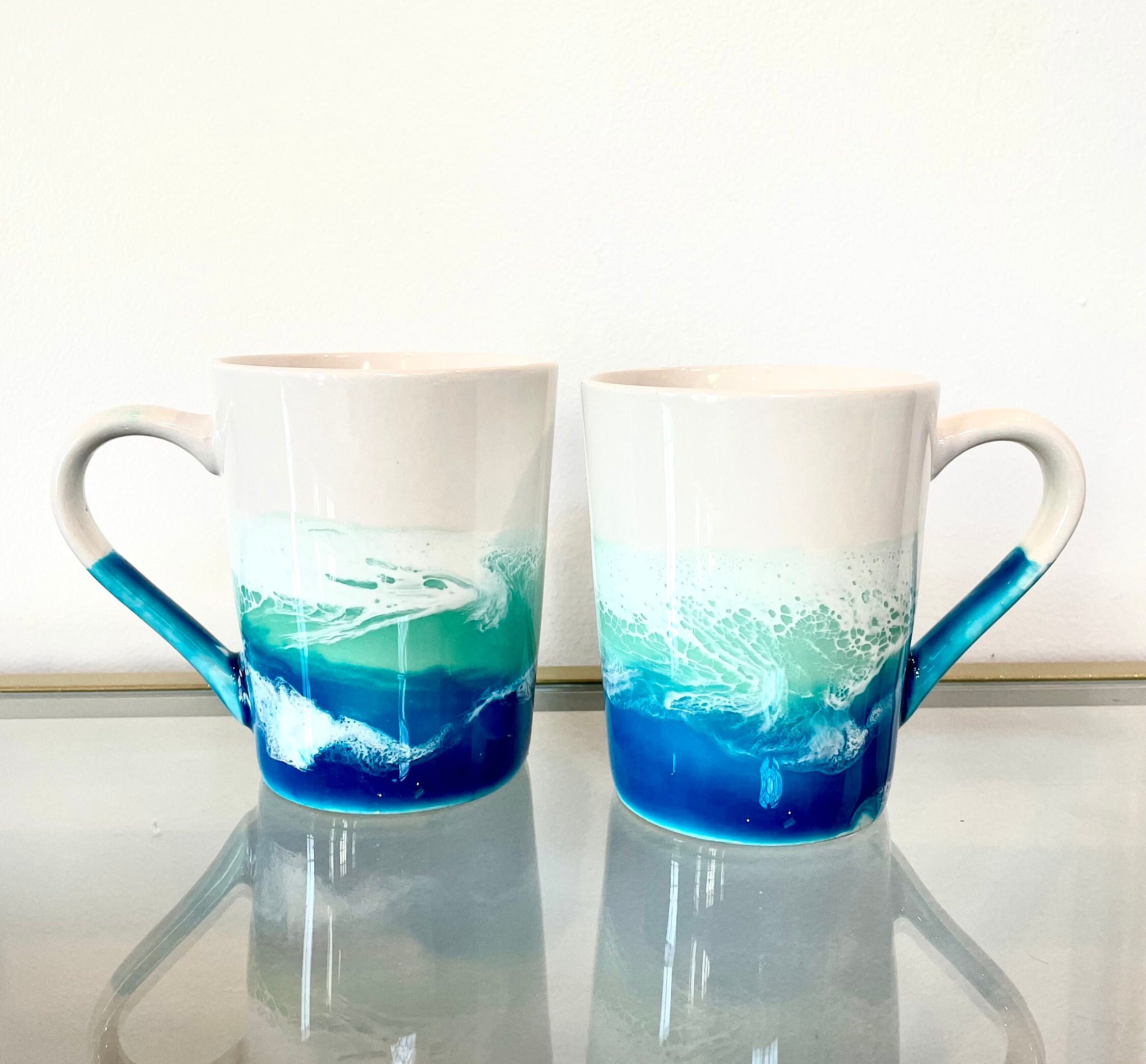 Pair of Ocean Wave Inspired Ceramic Mugs - Handcrafted in Charleston ...