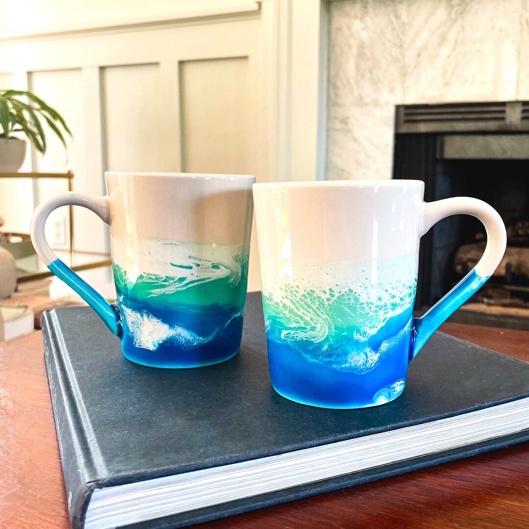 Pair of Ocean Wave Inspired Ceramic Mugs - Handcrafted in Charleston ...