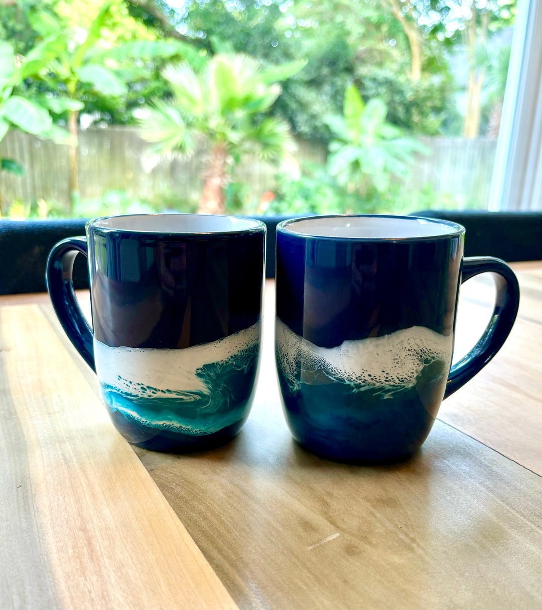 Pair of Ocean Wave Inspired Ceramic Mugs - Handcrafted in Charleston ...