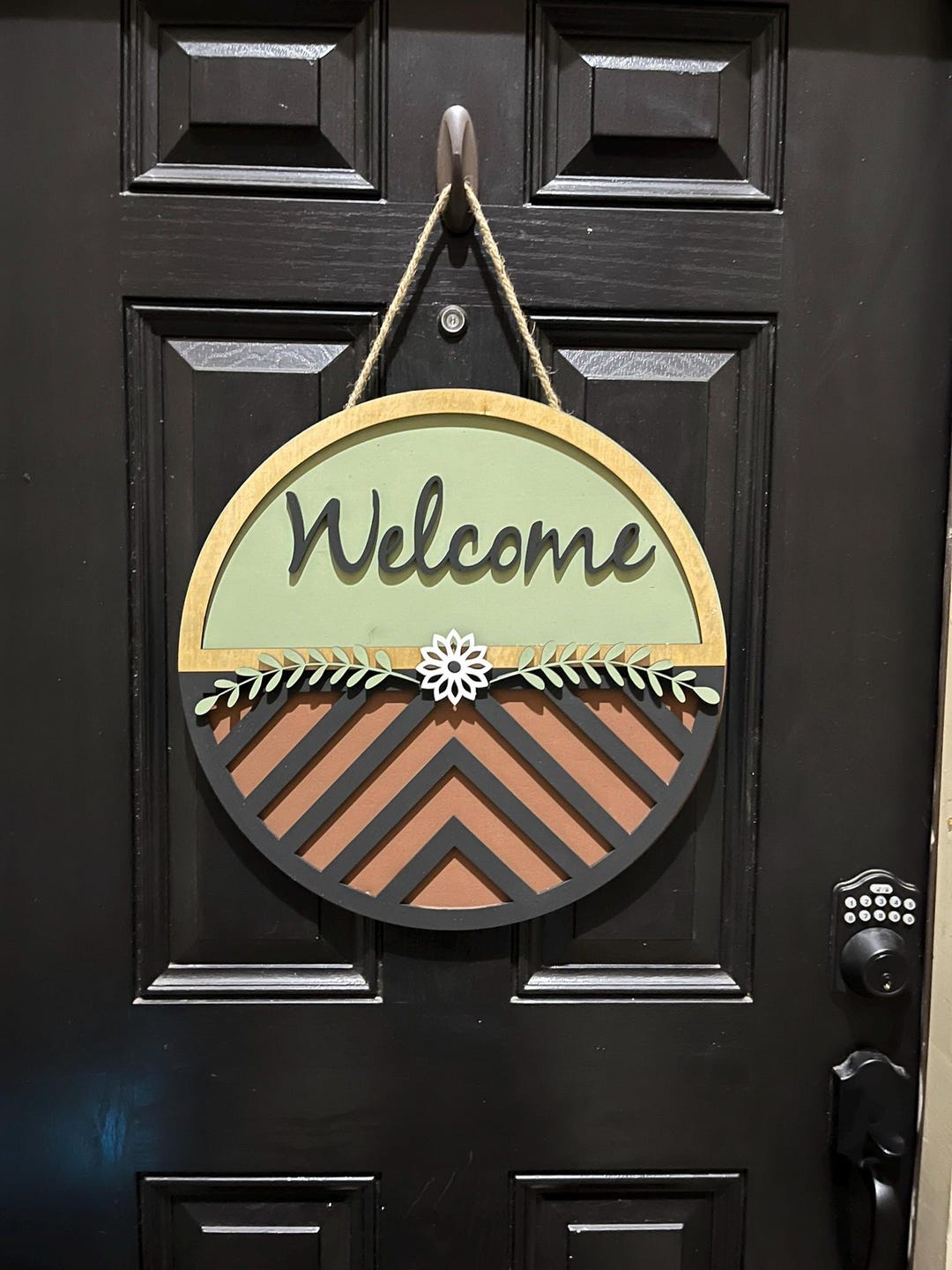 Welcome Sign Door Hanger Wood Round Front Door Decor, 3D Letter Welcome ...