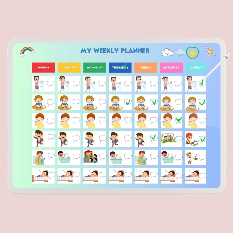 Childrens Weekly Planner, Visual Timetable for Kids, Daily Routine ...