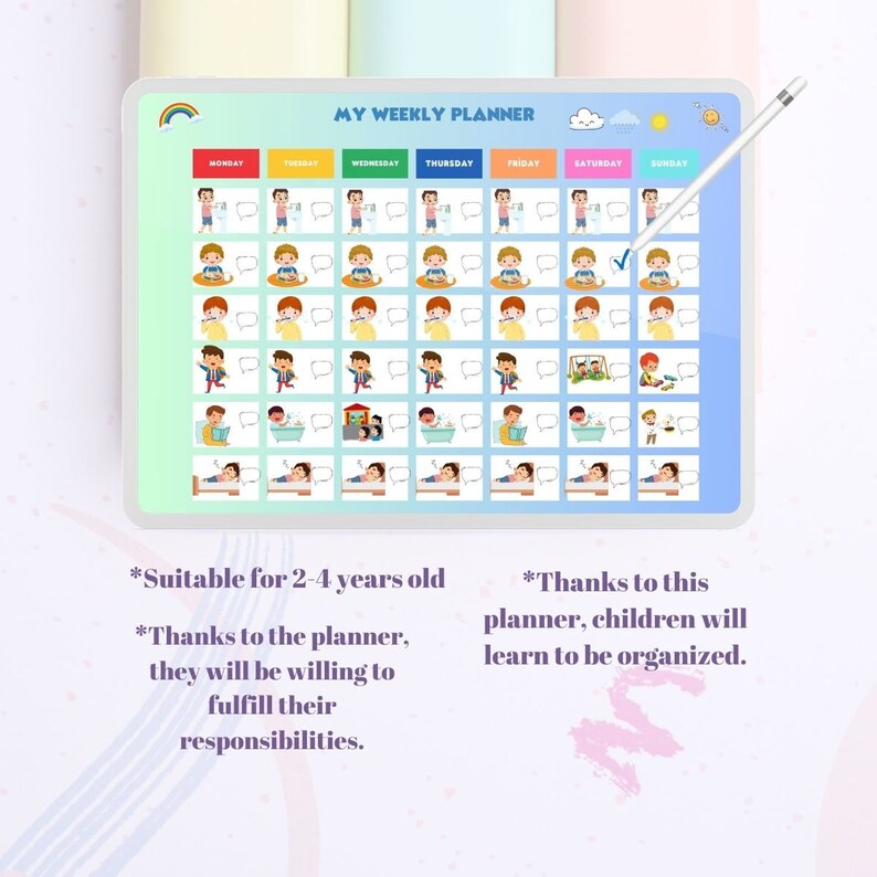 Childrens Weekly Planner, Visual Timetable for Kids, Daily Routine ...
