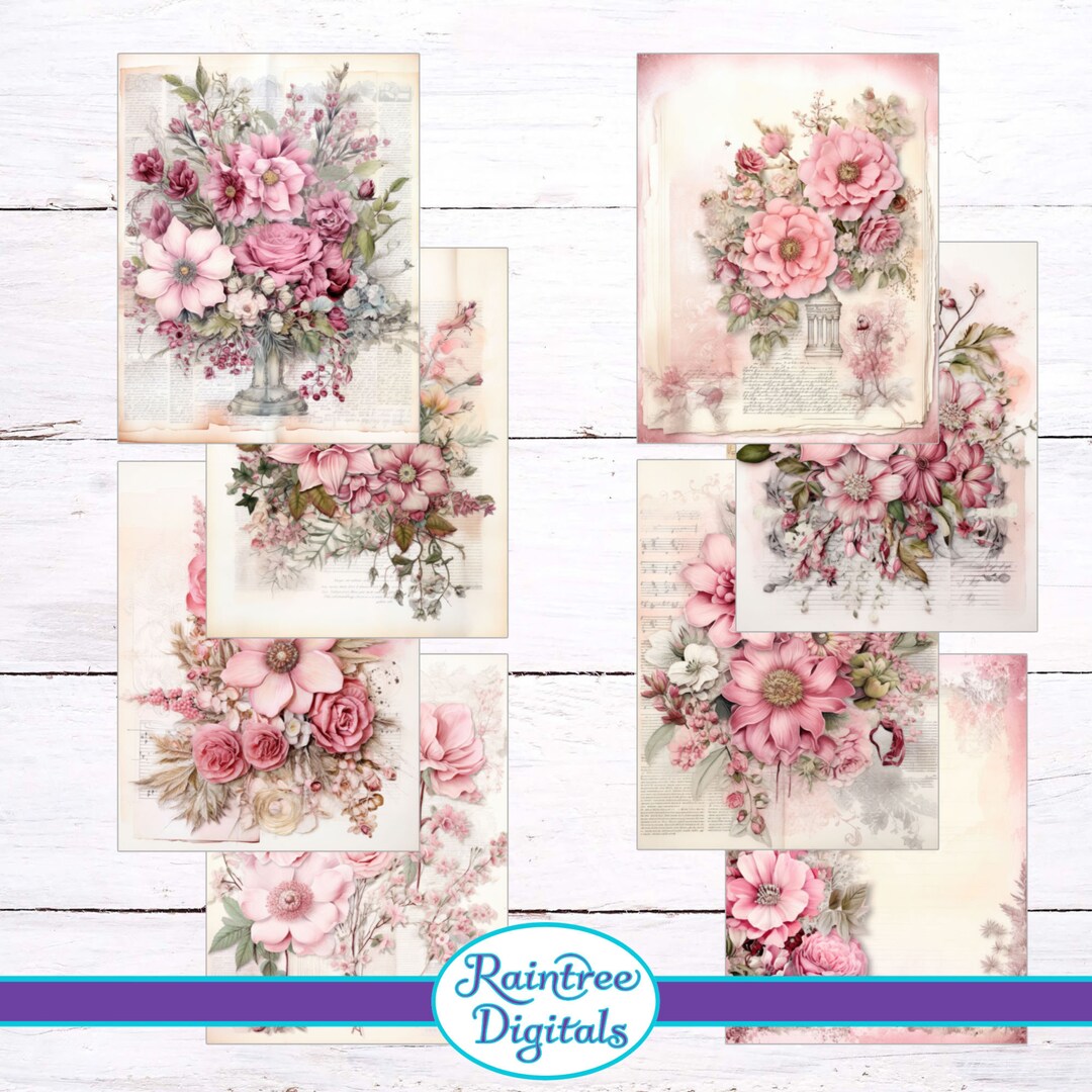 Printable Pink Winter Flowers Digital Paper Ephemera JPG - Etsy