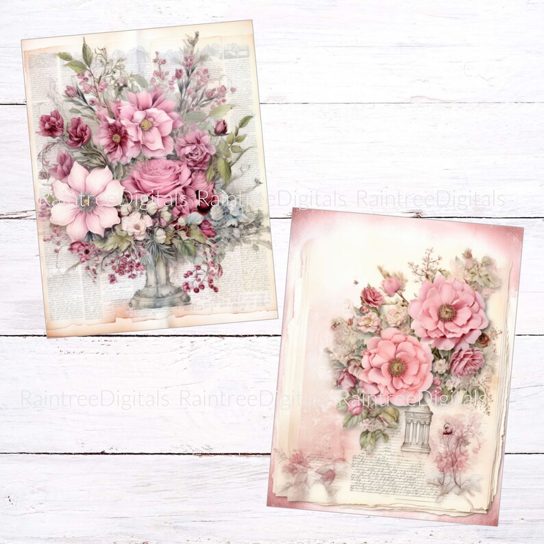 Printable Pink Winter Flowers Digital Paper Ephemera JPG Images for ...