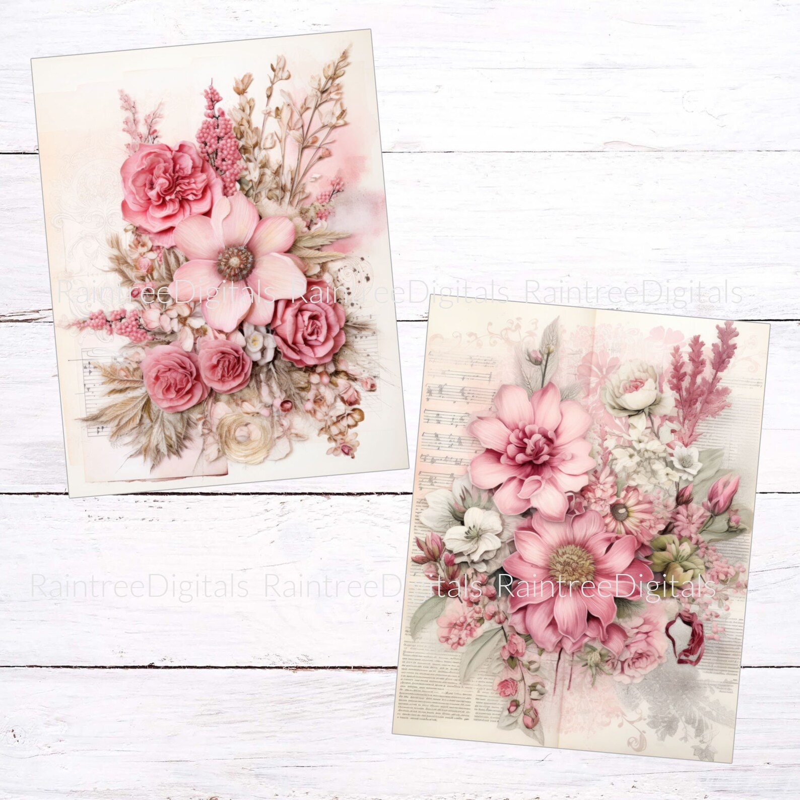 Printable Pink Winter Flowers Digital Paper Ephemera JPG Images for ...