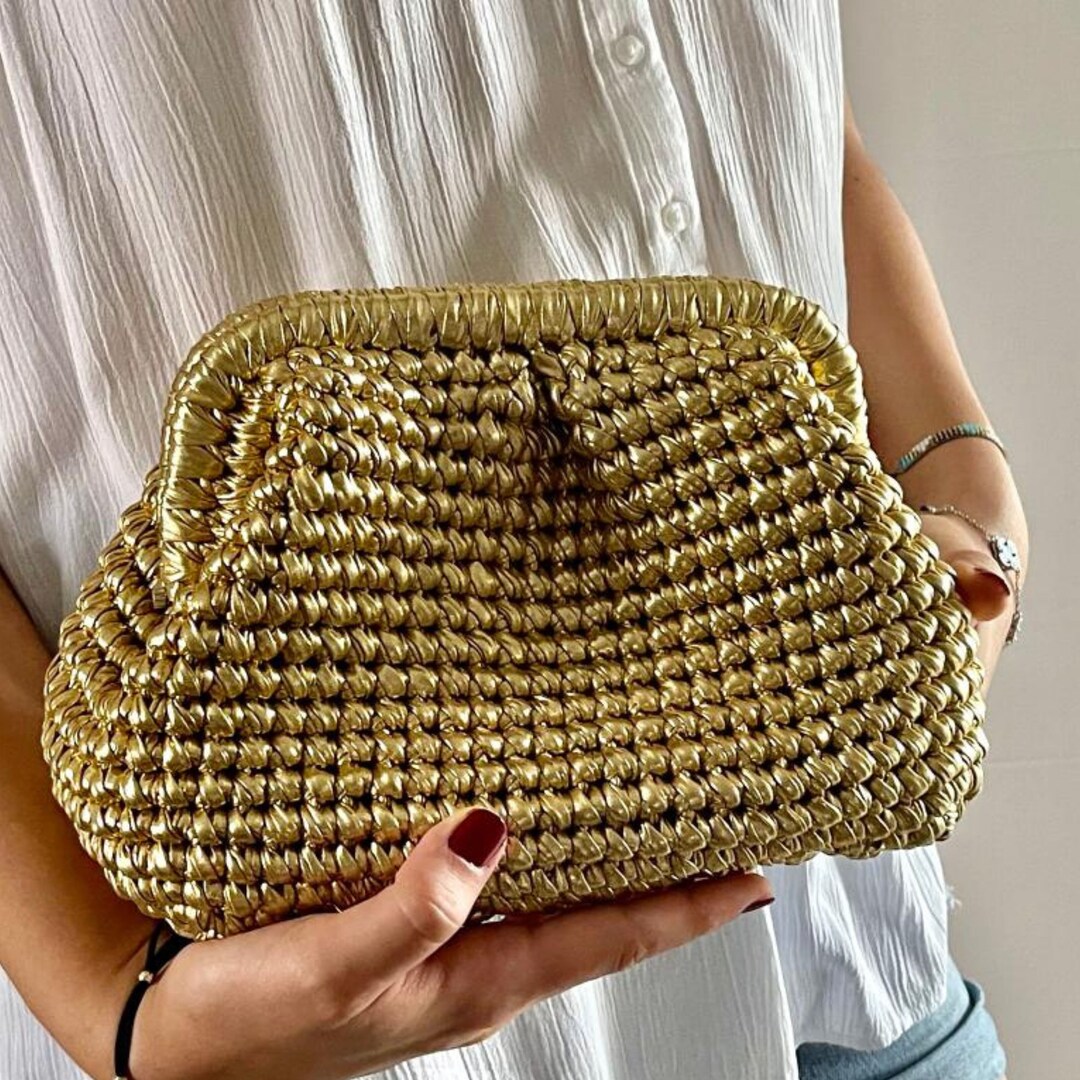 Gold Metallic Raffia Bag Evening Clutches Handcrafted - Etsy