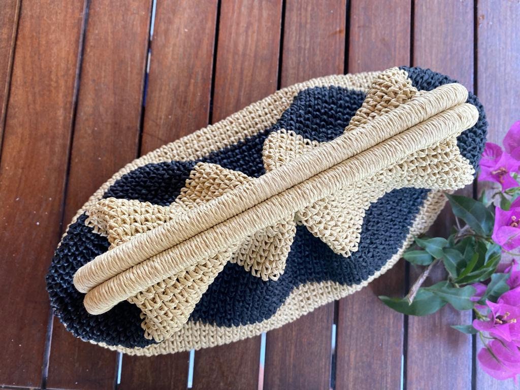 Crochet Raffia Bag, Handmade Raffia Clutch Bag,straw Pouch Bag, Naturel ...