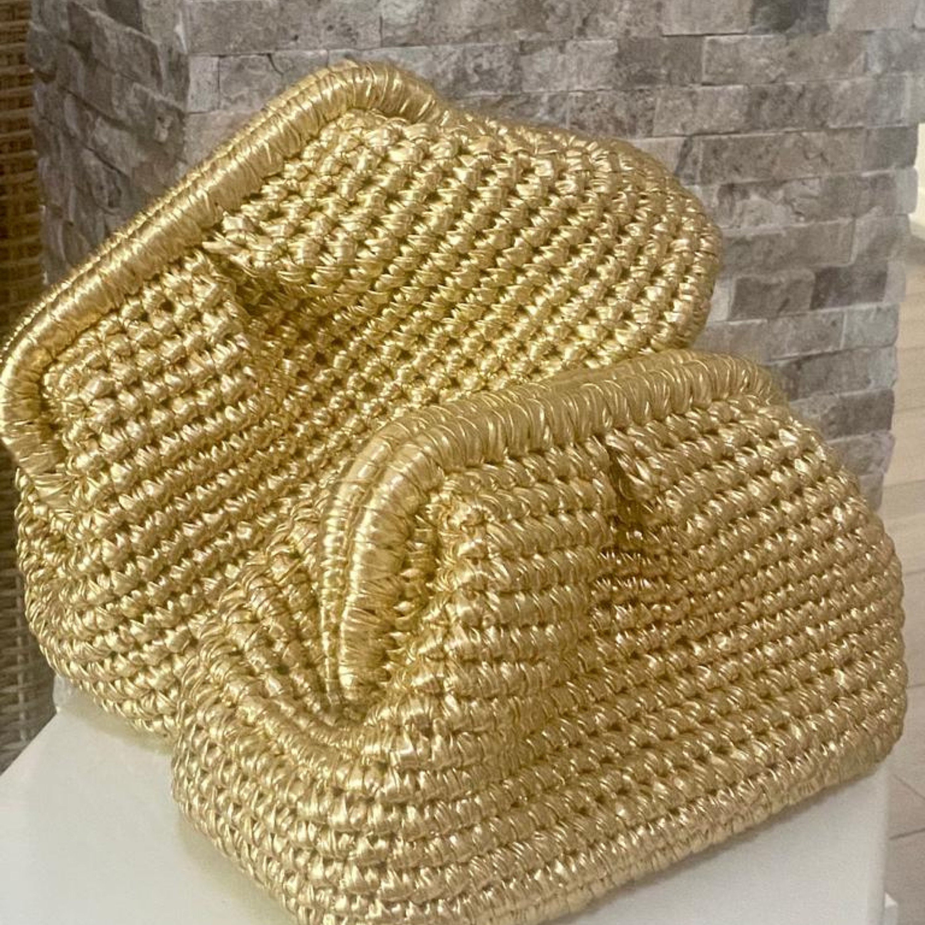 Handmade Crochet Gold Raffia Clutch: Metallic Evening Bag - Etsy