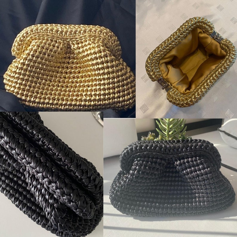 Metallic Black Raffia Clutch Bag,luxury Handmade Raffia Clutch Bag ...