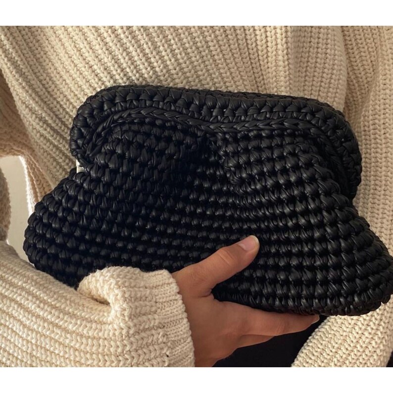 Handmade Metallic Black Raffia Clutch: Elegant Evening Purse - Etsy