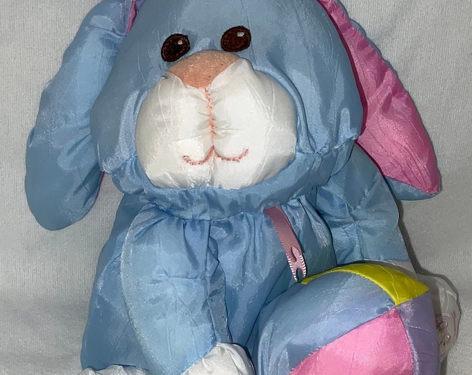 Vintage 1988 Fisher Price Puffalumps 10" Blue Easter Bunny Holding ...