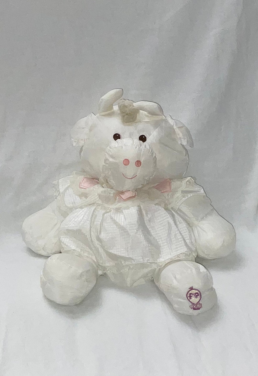 Vintage 1986 Fisher Price Puffalumps White Puffalump Cow in White Dress ...