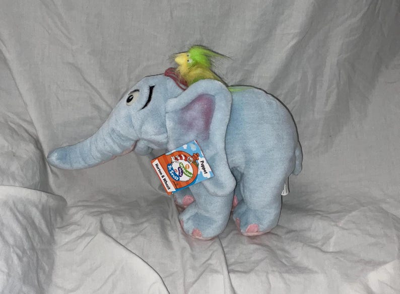 1997 Vintage Dr Seuss Horton Elephant & Whozit Plush Hand Puppet With ...