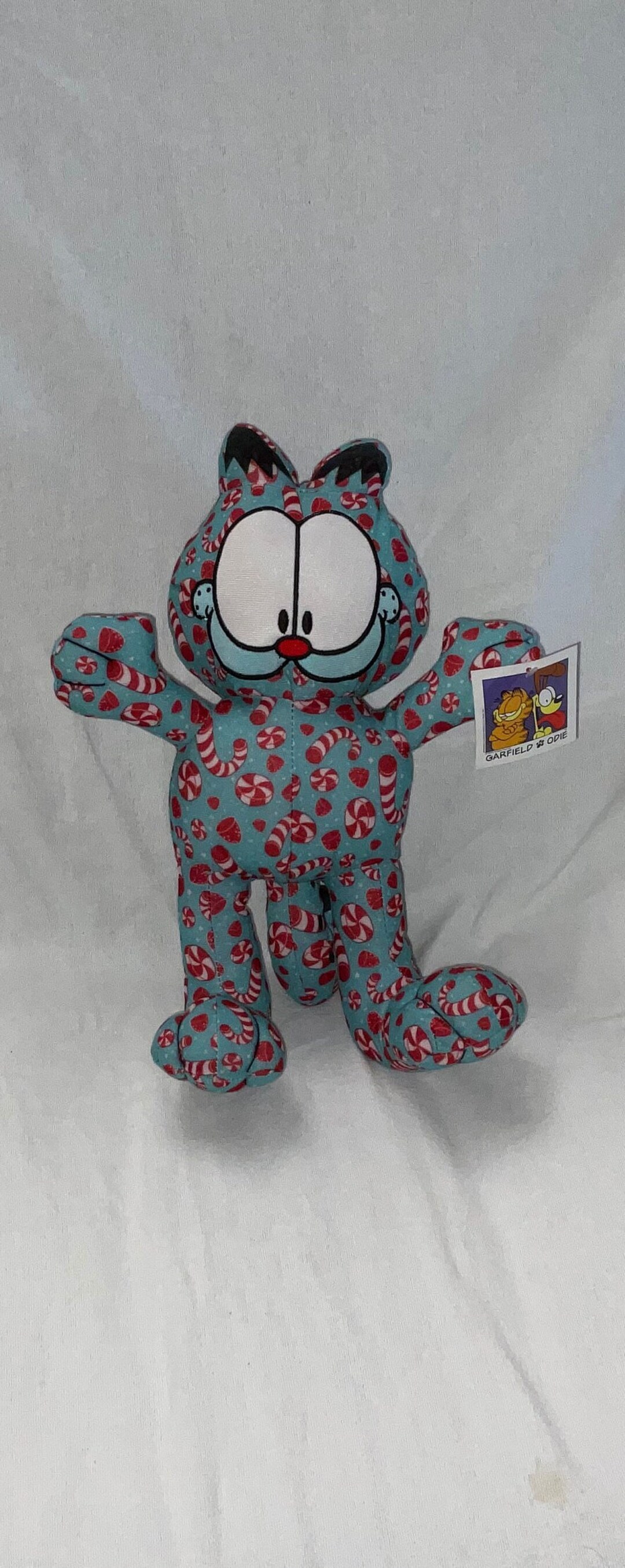 Stuffed Plush 14” Blue Garfield the Cat With Candy Canes All Over It ...