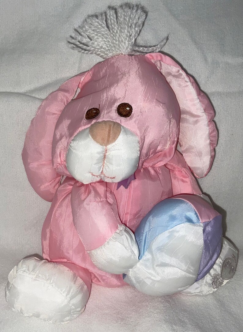 Vintage 1988 Fisher Price Puffalumps 10" Pink Easter Bunny Holding ...