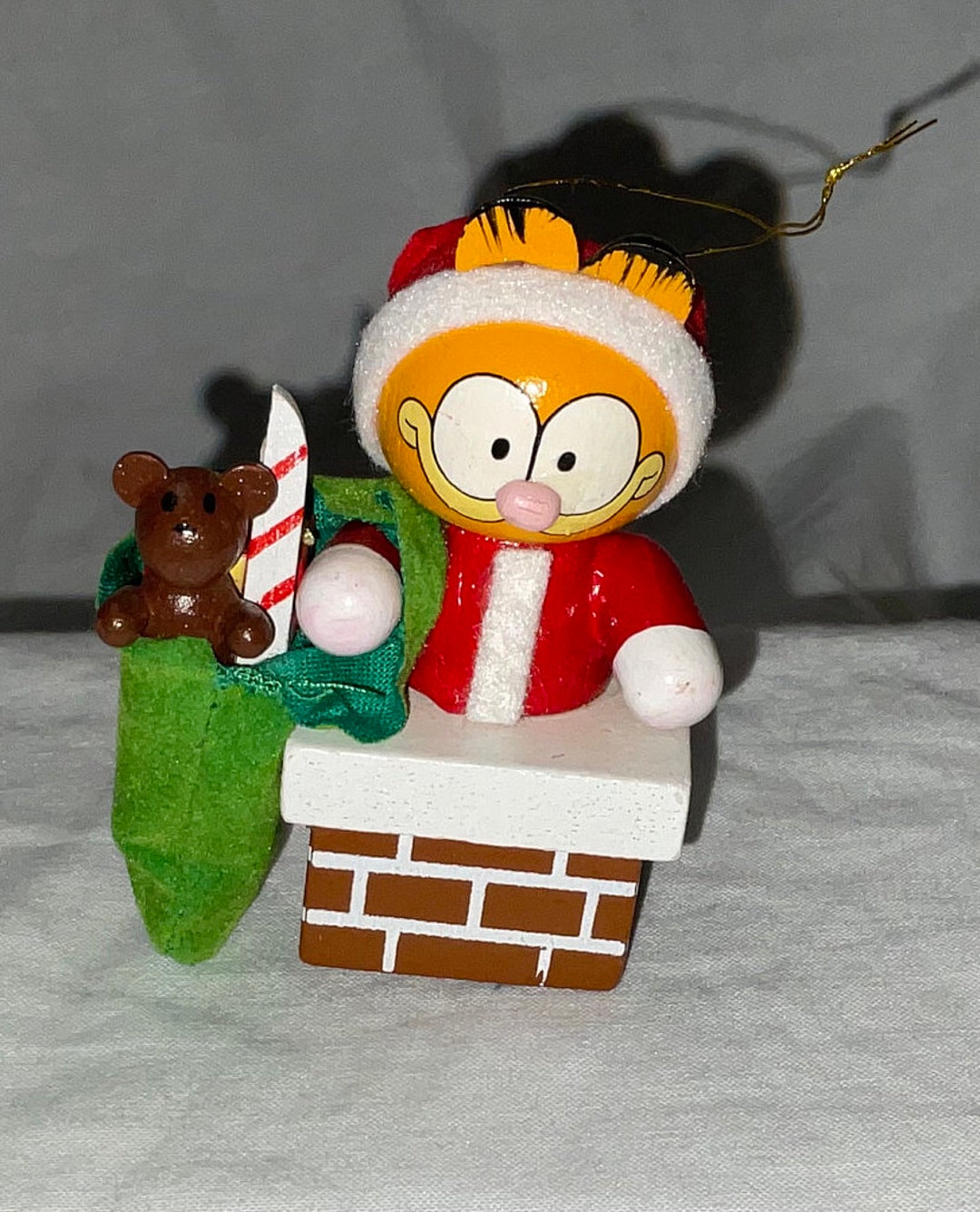 Vintage Garfield the Cat Wooden Christmas Ornament - Garfield Santa ...