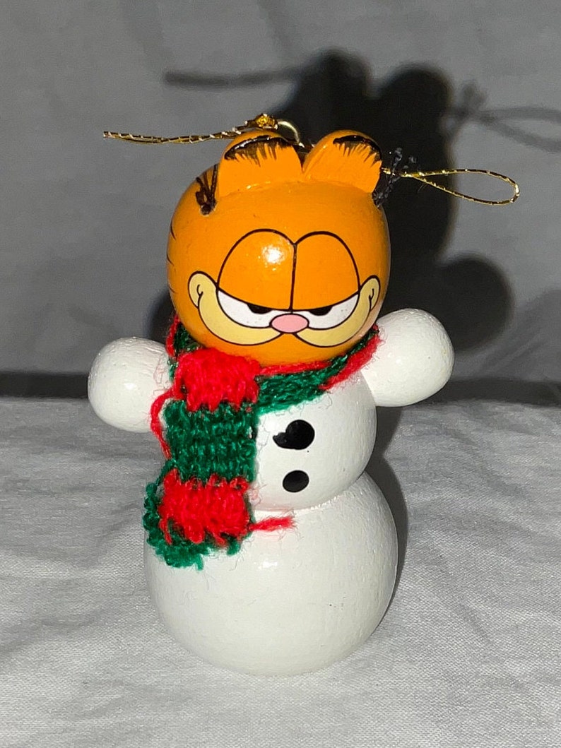 Vintage Garfield the Cat Wooden Christmas Ornament - Garfield Snowman ...