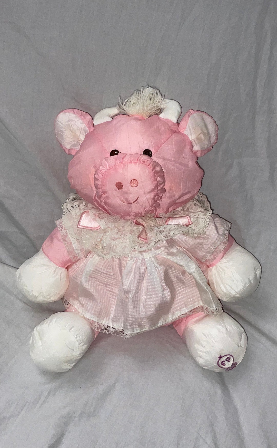 Vintage 1986 Fisher Price Puffalumps Pink Puffalump Cow in White Dress ...