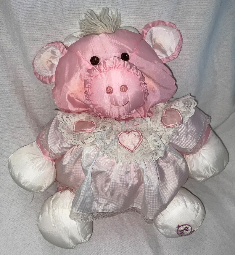 Vintage 1986 Fisher Price Puffalumps Pink Puffalump Cow in White Dress ...