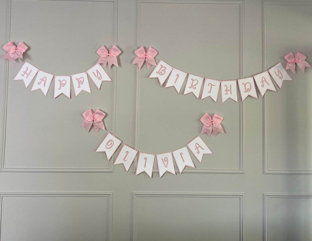 Happy Birthday Banner, Pink Bows Theme, Little Girl or Baby Party Decor ...