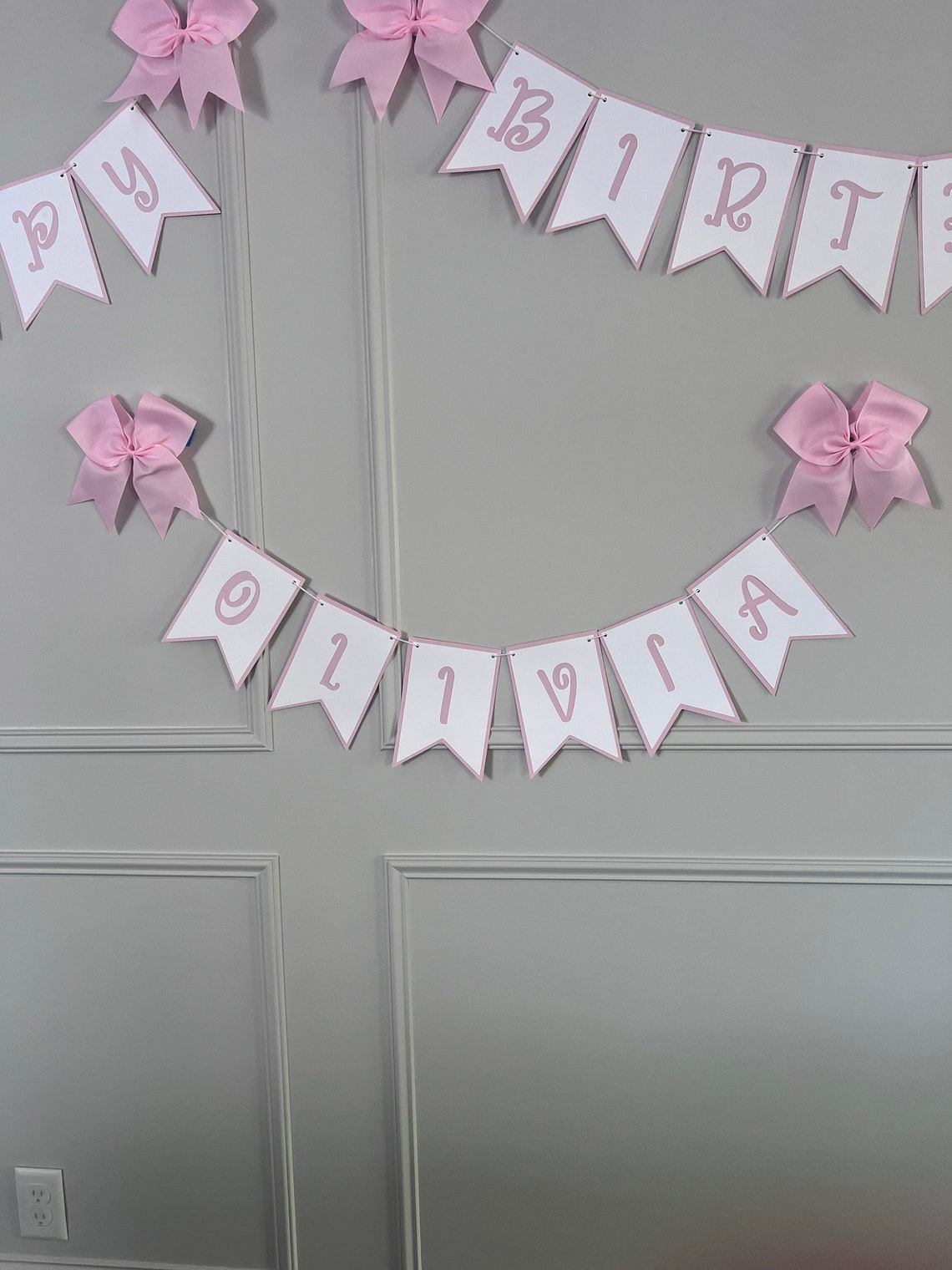 Happy Birthday Banner, Pink Bows Theme, Little Girl or Baby Party Decor ...