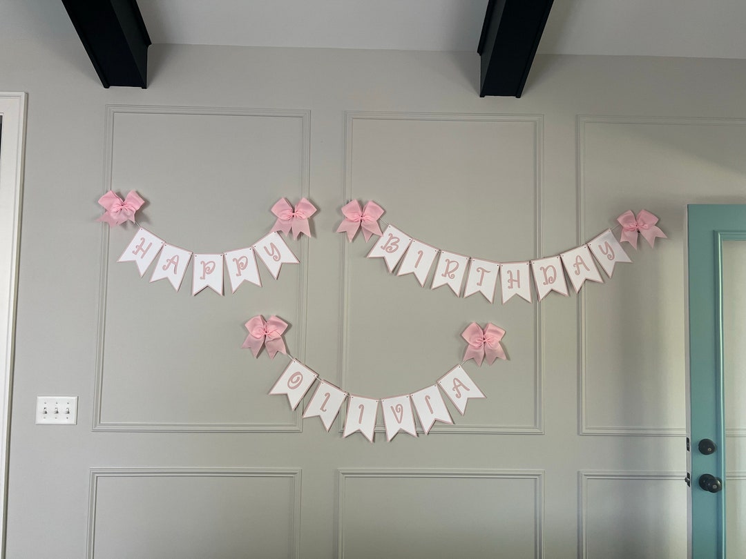 Happy Birthday Banner, Pink Bows Theme, Little Girl or Baby Party Decor ...