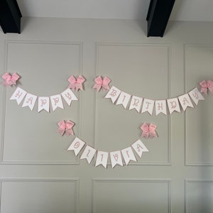 Happy Birthday Banner, Pink Bows Theme, Little Girl or Baby Party Decor ...
