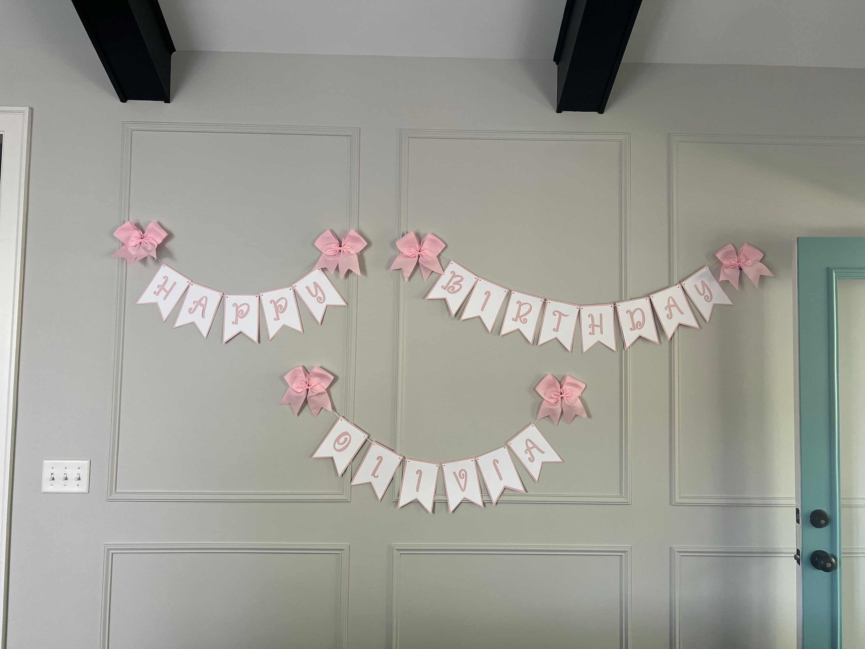 Happy Birthday Banner, Pink Bows Theme, Little Girl or Baby Party Decor ...